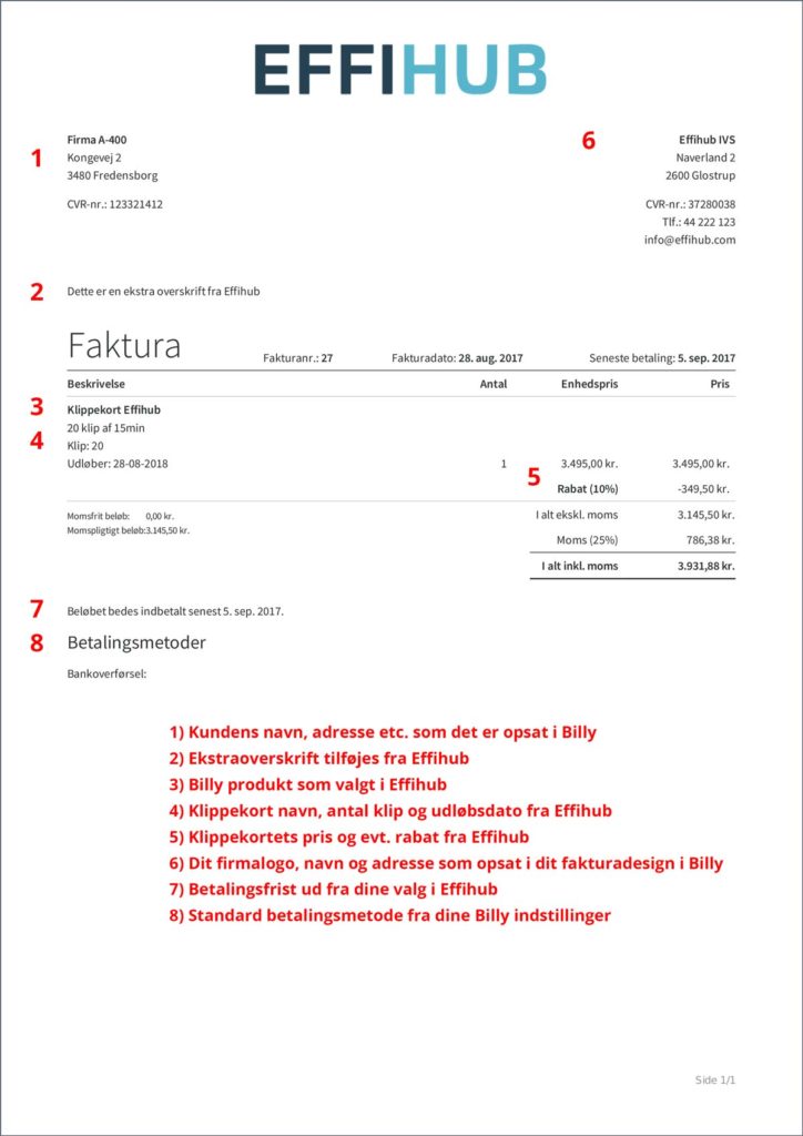 Fakturer klippekort via Billy - Effihub help center