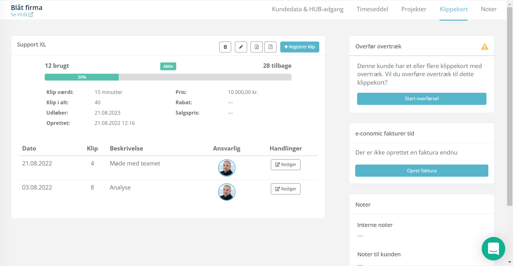 Klippekort opgavelog - Effihub help center