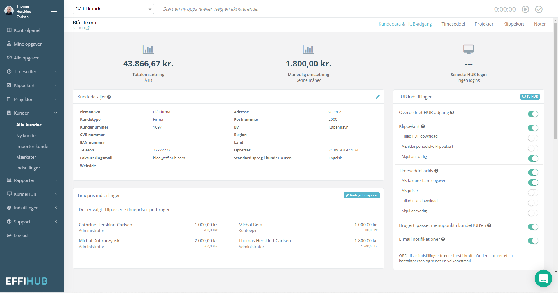 Kundedetaljer - Effihub help center
