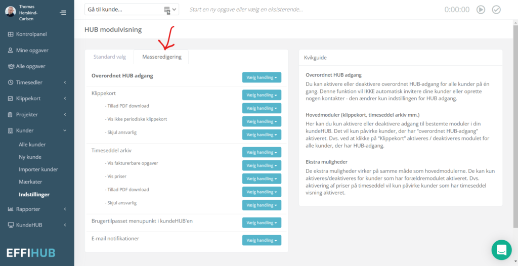 Standard indstillinger for nye kunder - Effihub help center