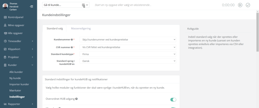 Standard indstillinger for nye kunder - Effihub help center